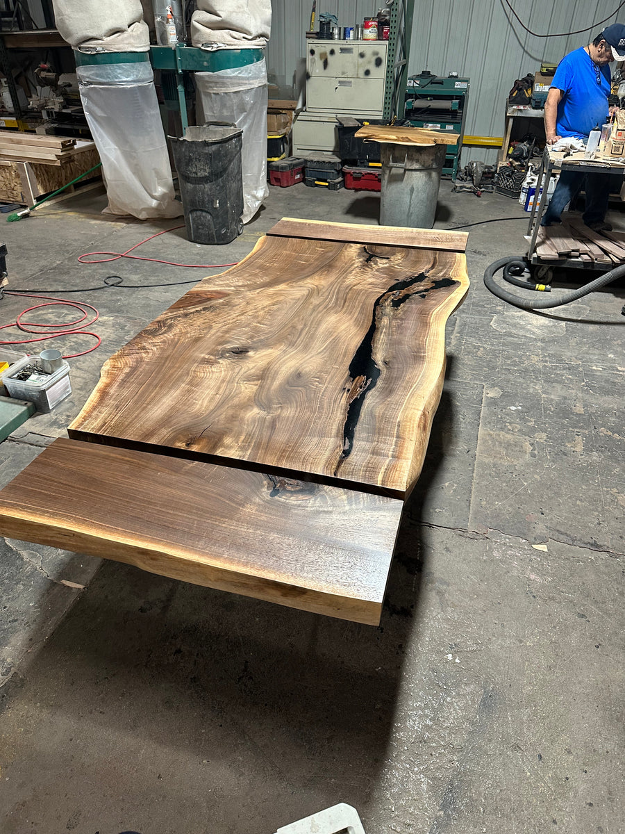 Single Slab Live Edge Black Walnut Breadboard Table with Extendable Le ...